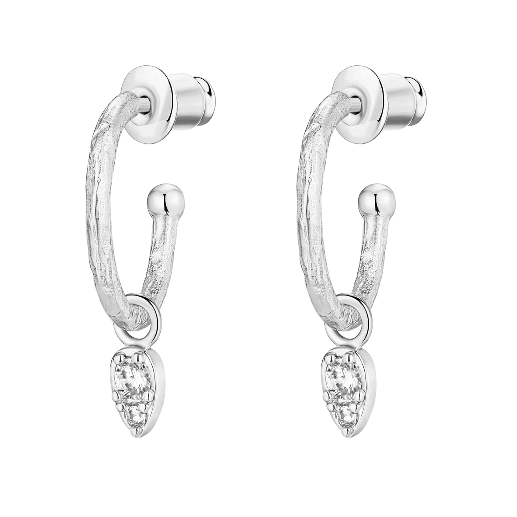 PAVOI 14K White Gold Plated 925 Sterling Silver Post Huggie With Dangle | Small Hoop Earrings With Posts For Women | Trendy Tear Drop Shaped Cubic Zirconia Dangle Hoop Earrings |CZ Huggie Earrings