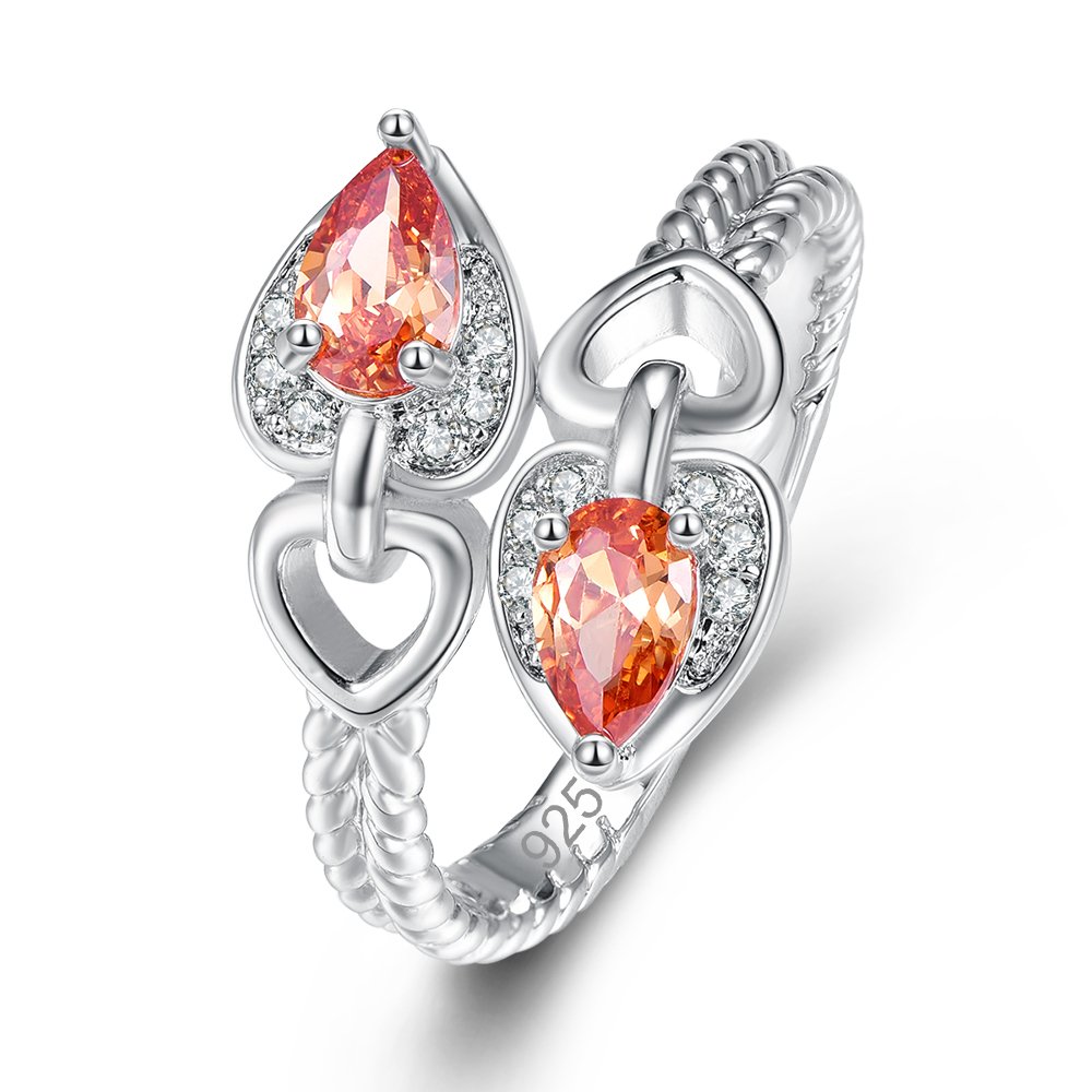 Psiroy 925 Sterling Silver Plated Created Morganite Filled Pear Cut Rope Band Arrow Open Ring for Women Size 6