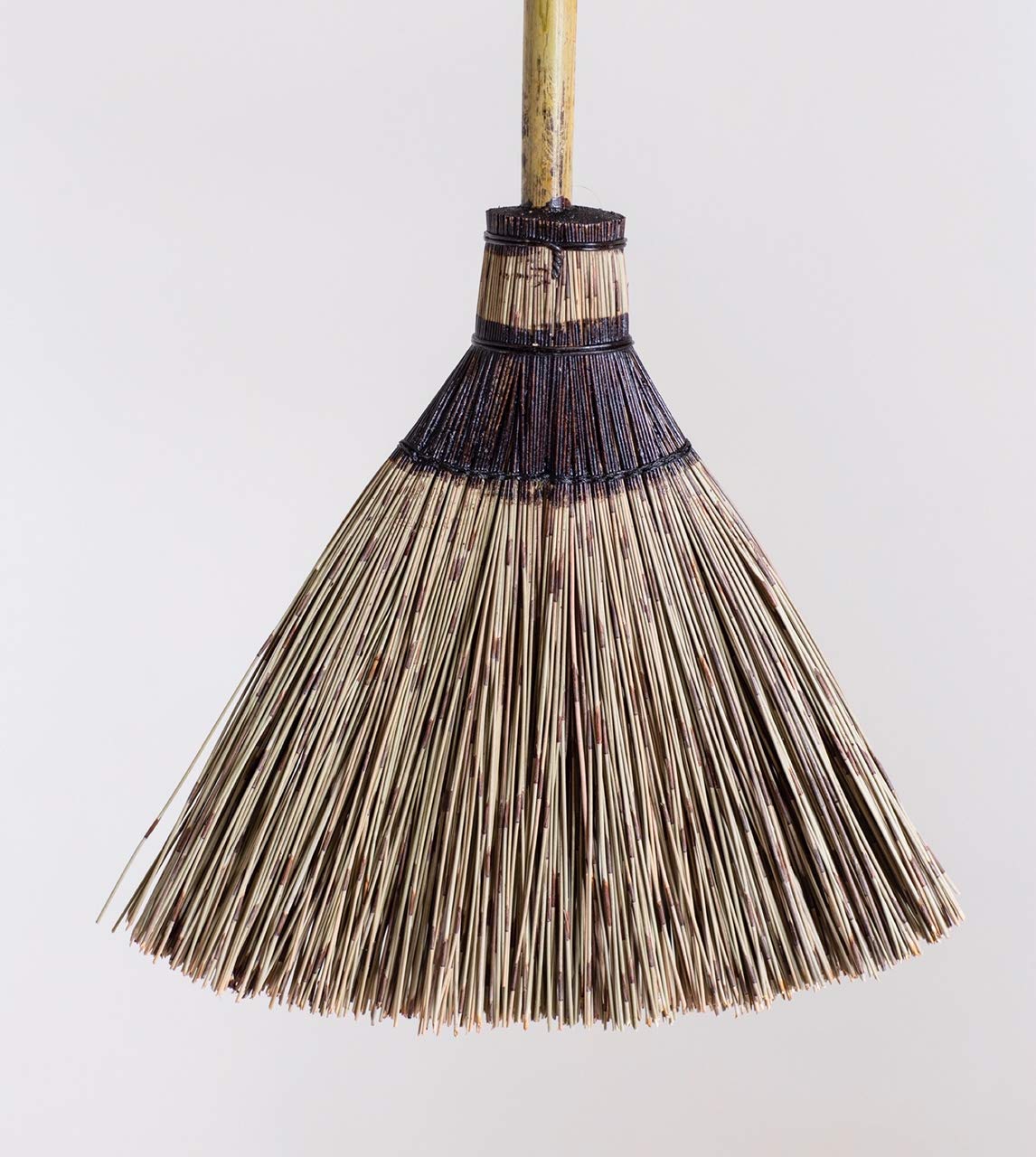 Skennova - 29 inch Tall of Elephant Eyelash Brown Grass Broom Bamboo Stick with Natural Hanger Handle Thai Broom Asian Broom
