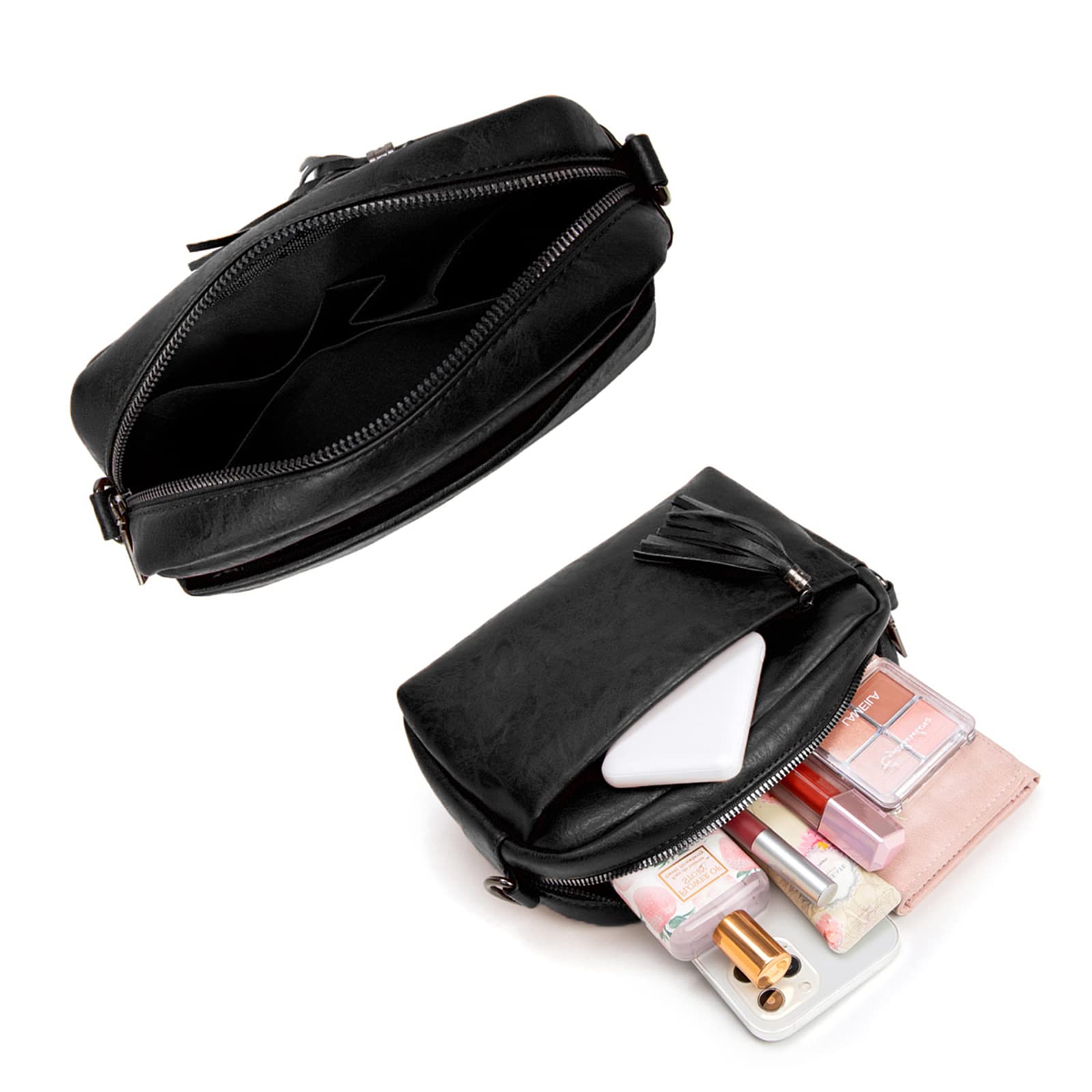 Yasuitzen Small Crossbody Bags for Women Shoulder Purses with Tassels,Black