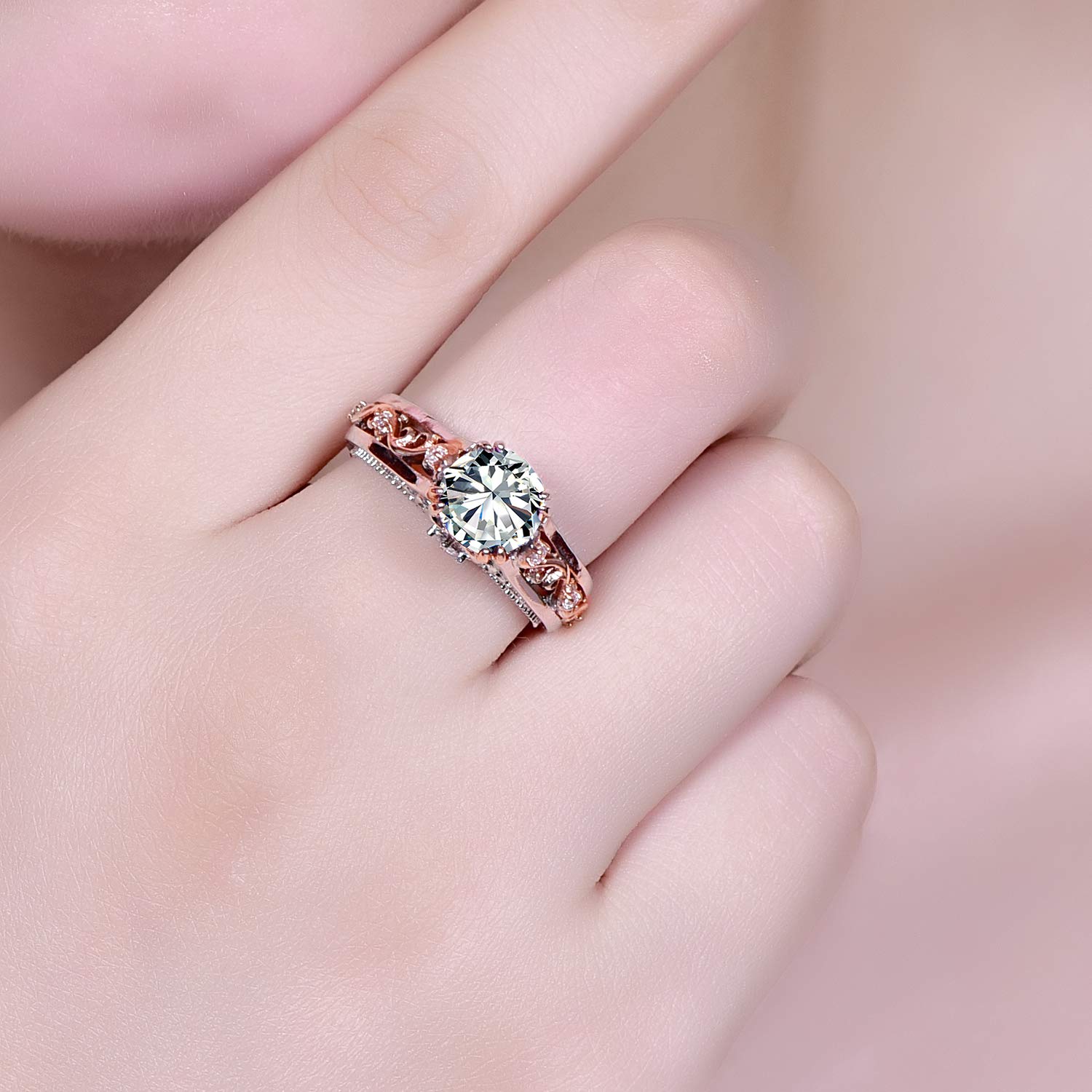 Psiroy 925 Sterling Silver Plated Cubic Zirconia Filled 2 Tone Vine Leaf Band Cocktail Ring for Women Size 12
