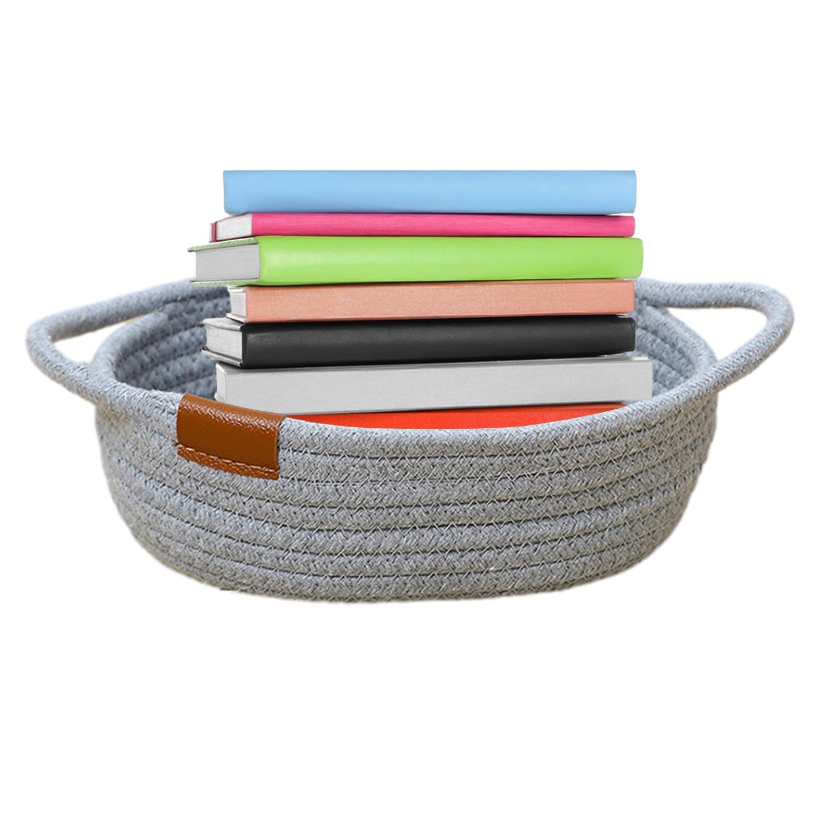 RIYES Rope Storage Baskets, Woven Basket Organizer Bins for Closet, Storage Basket Small Storage Containers, Cotton Rope Storage Basket, 8.6x6.3x2.7 Inch Woven Small Storage Bins with Handles