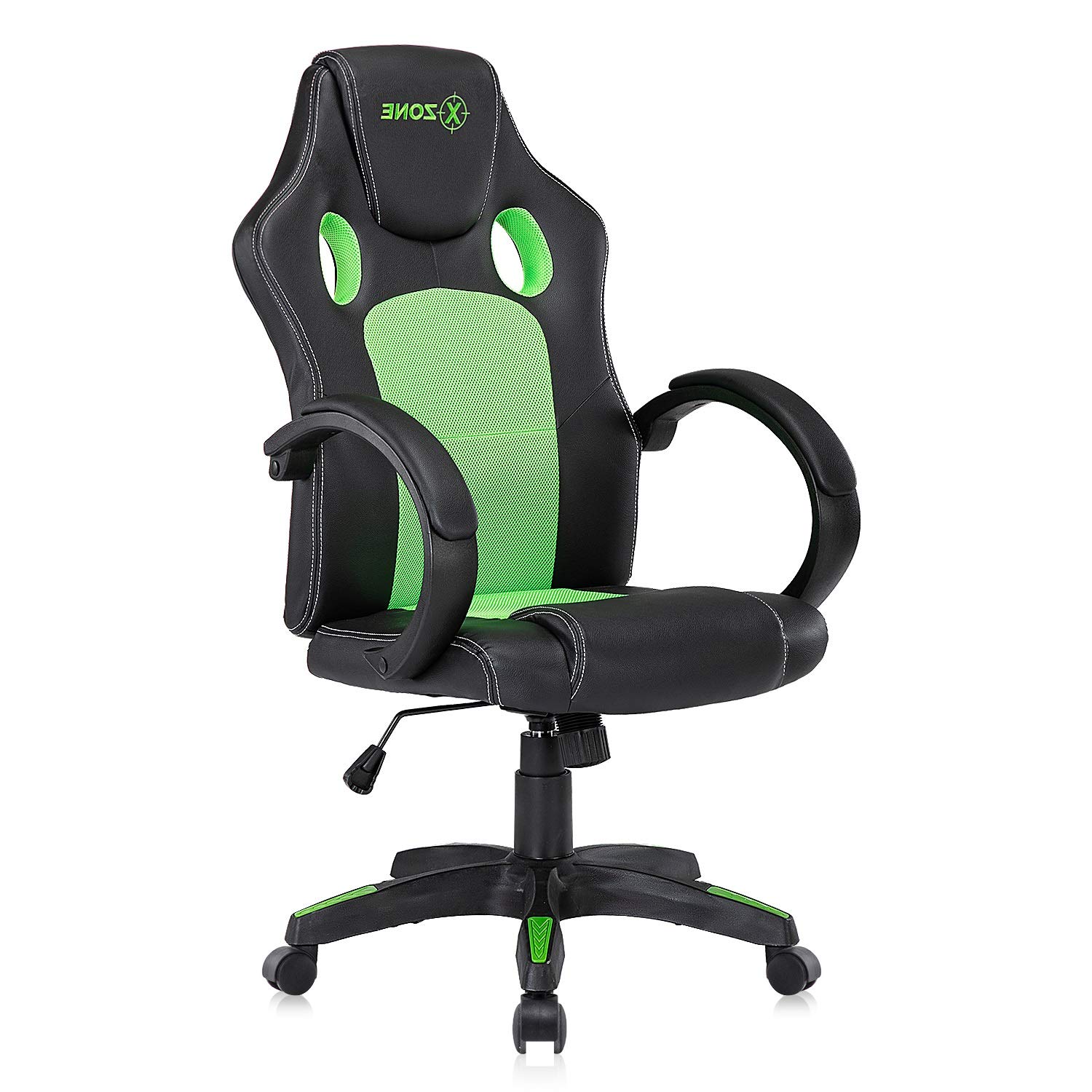 Seatingplus Video Gaming Chair, High Back Adjustable Racing Style Computer Office Chair, Bonded Leather Mesh Desk Chair with Height Adjustment and Padded Armrests (Green)