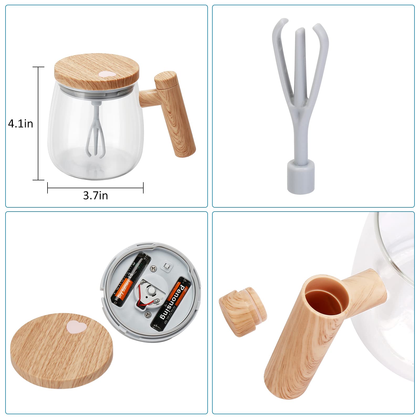 VAlinks Self Stirring Coffee Mug, Glass Electric Self Mixing Cup with Lid & Handle, 400ml Auto Self Stirring Cup To Stir Coffee, Mixed Milk, Powder for Office Home (2*AAA Battery Power)