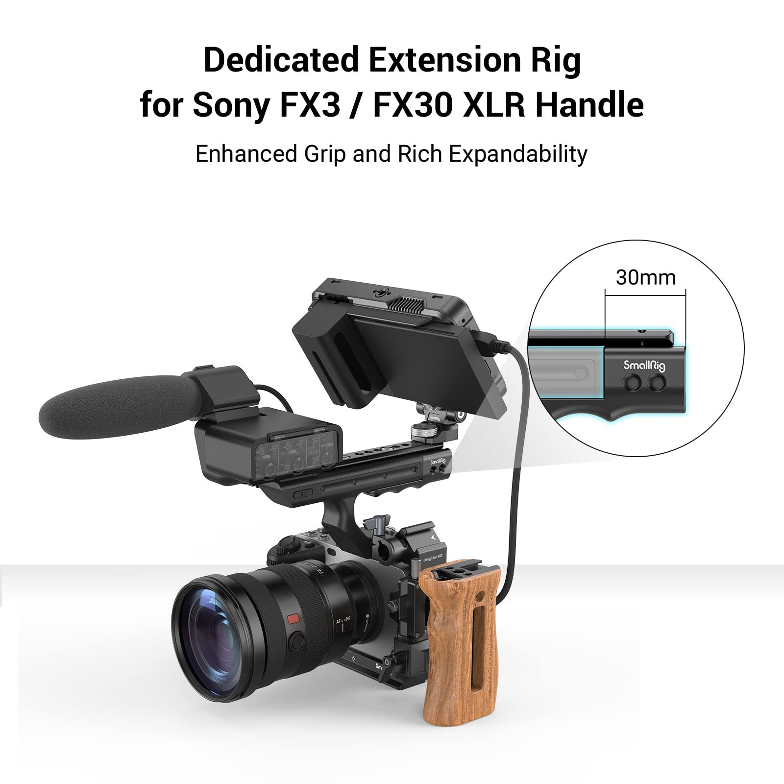 SmallRig FX3 / FX30 Handheld Kit, Complete Cage Kit with Handle Extension Rig NATO Rail HDMI Cable Clamp for Sony FX3 / FX30-3718