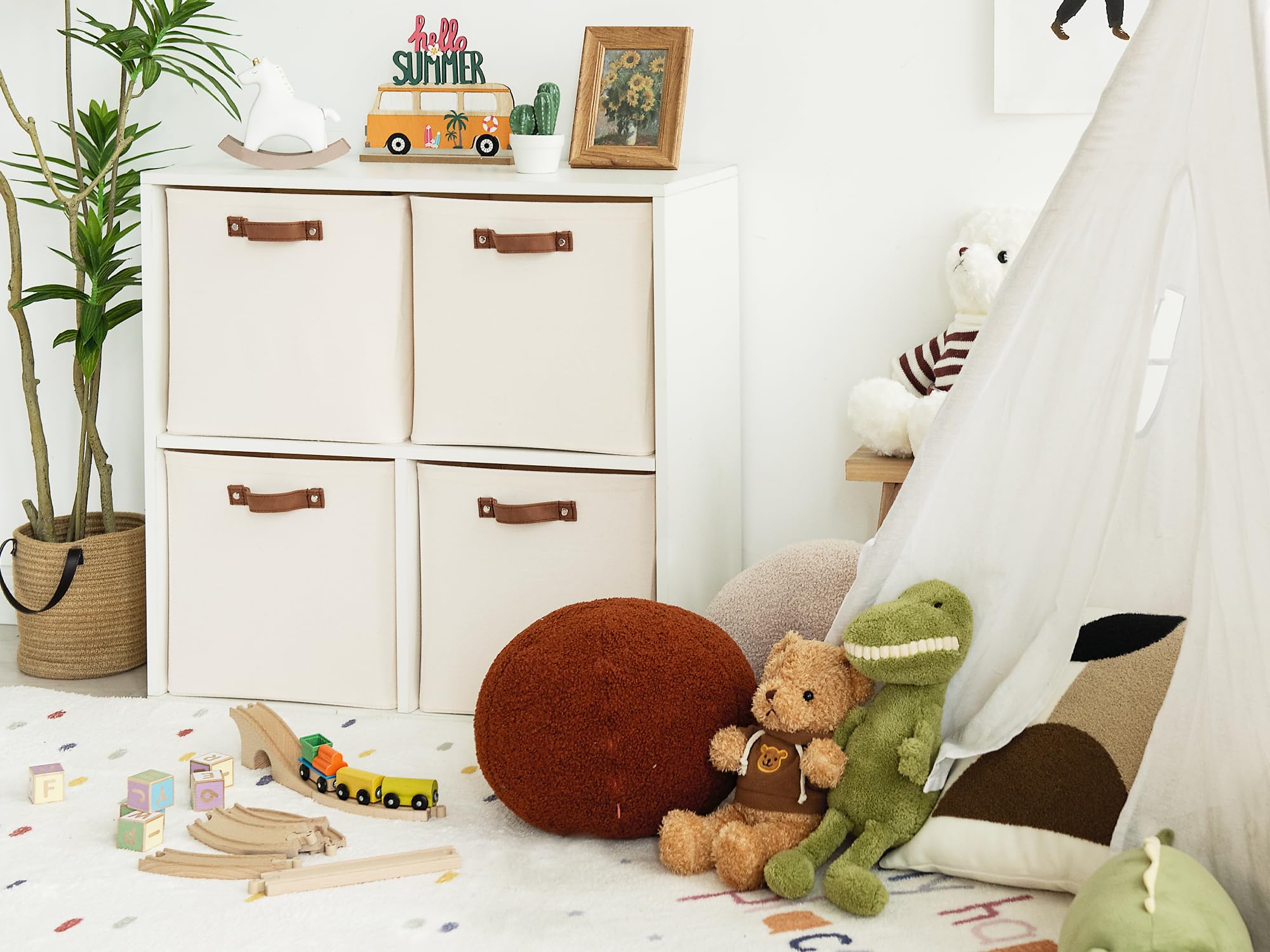StorageWorks Storage Bins For Shelves With Metal Frame and Fabric Storage Box with PU Handles