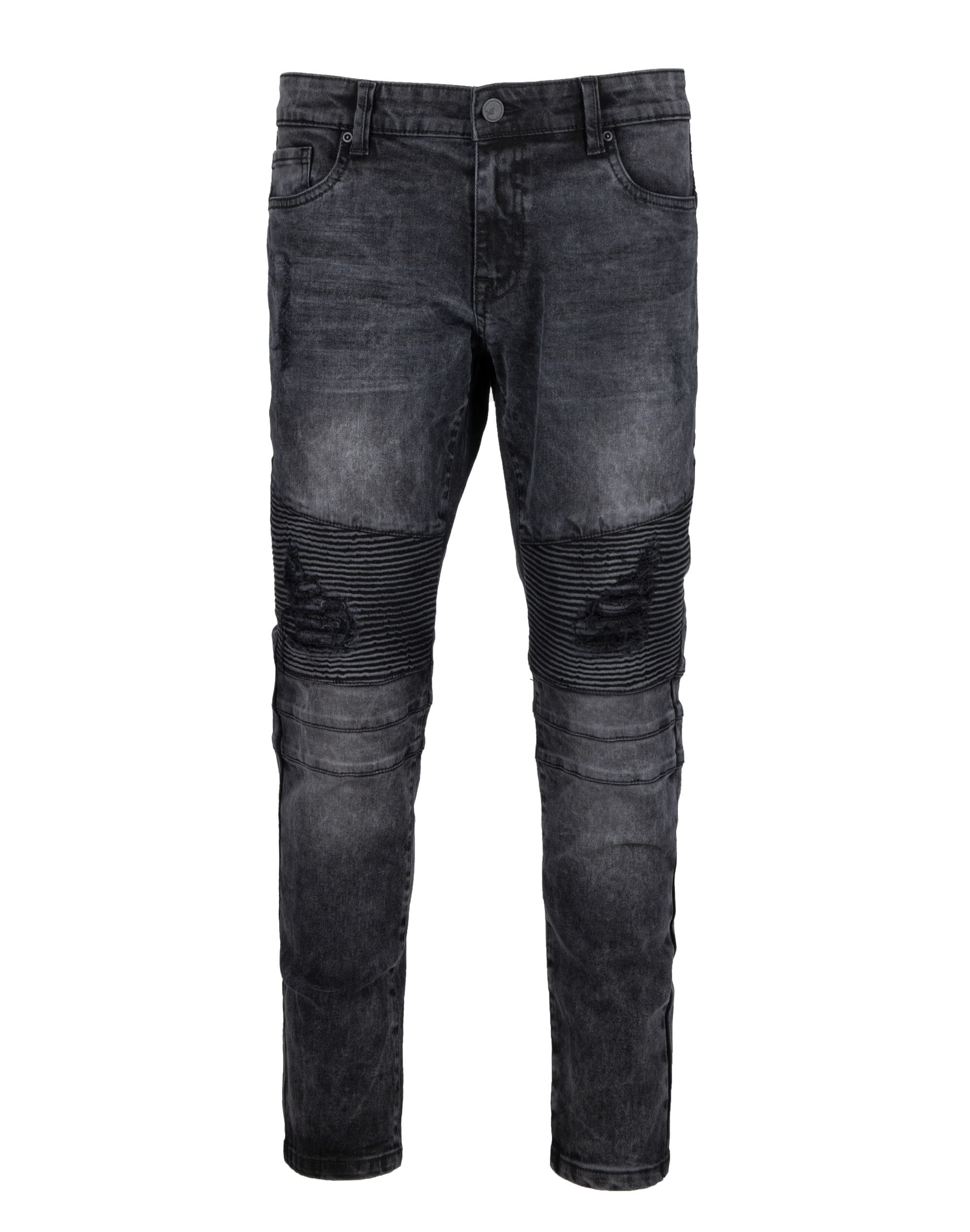 RAW X Mens Jeans Slim Fit, Washed Ripped Distressed Moto Stretch Denim Biker Pants for Men, 99119-black Wash, 34W x 32L