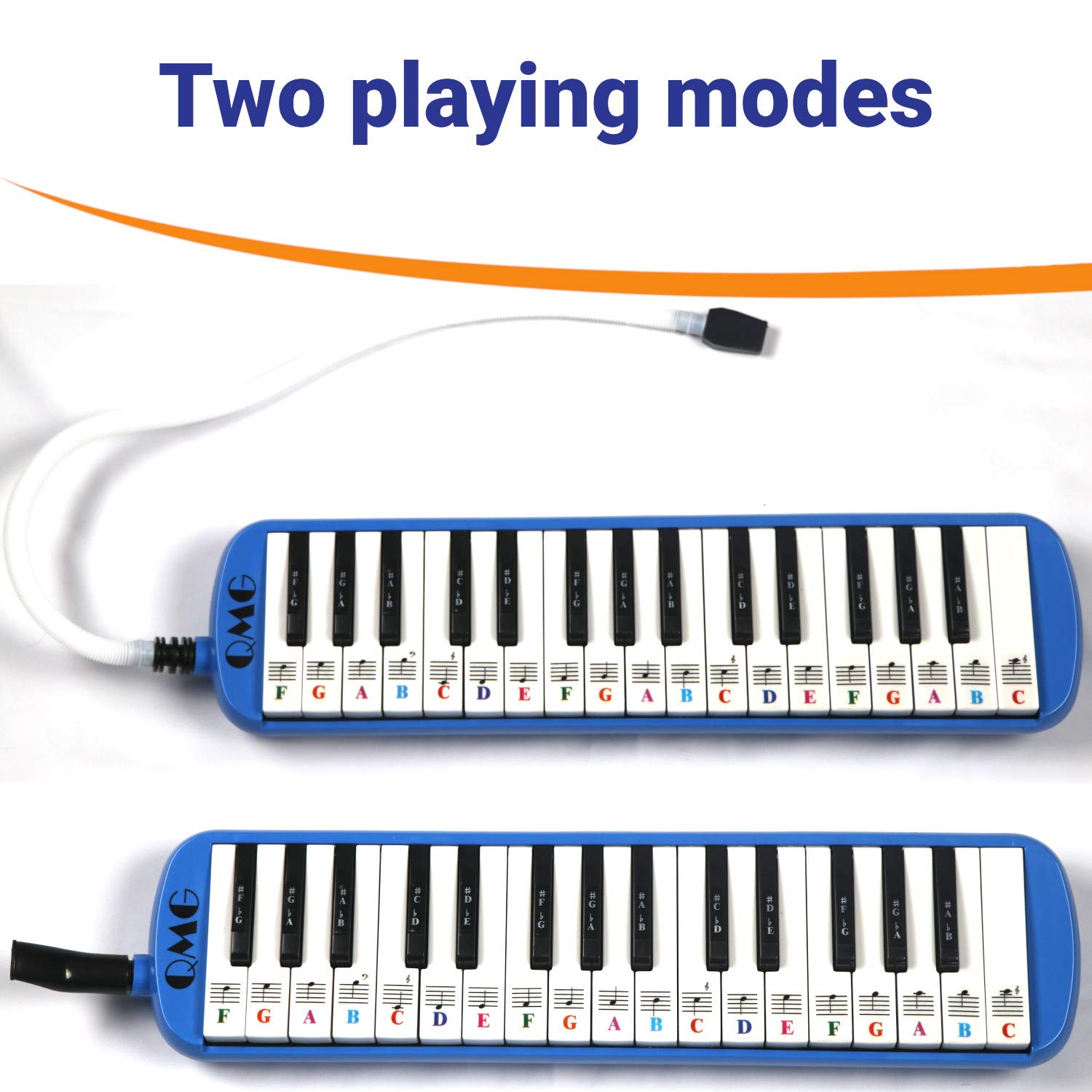 QMG Melodica 32 Keys with Piano Stickers, Hard Cover Carrying Case, Mouthpiece