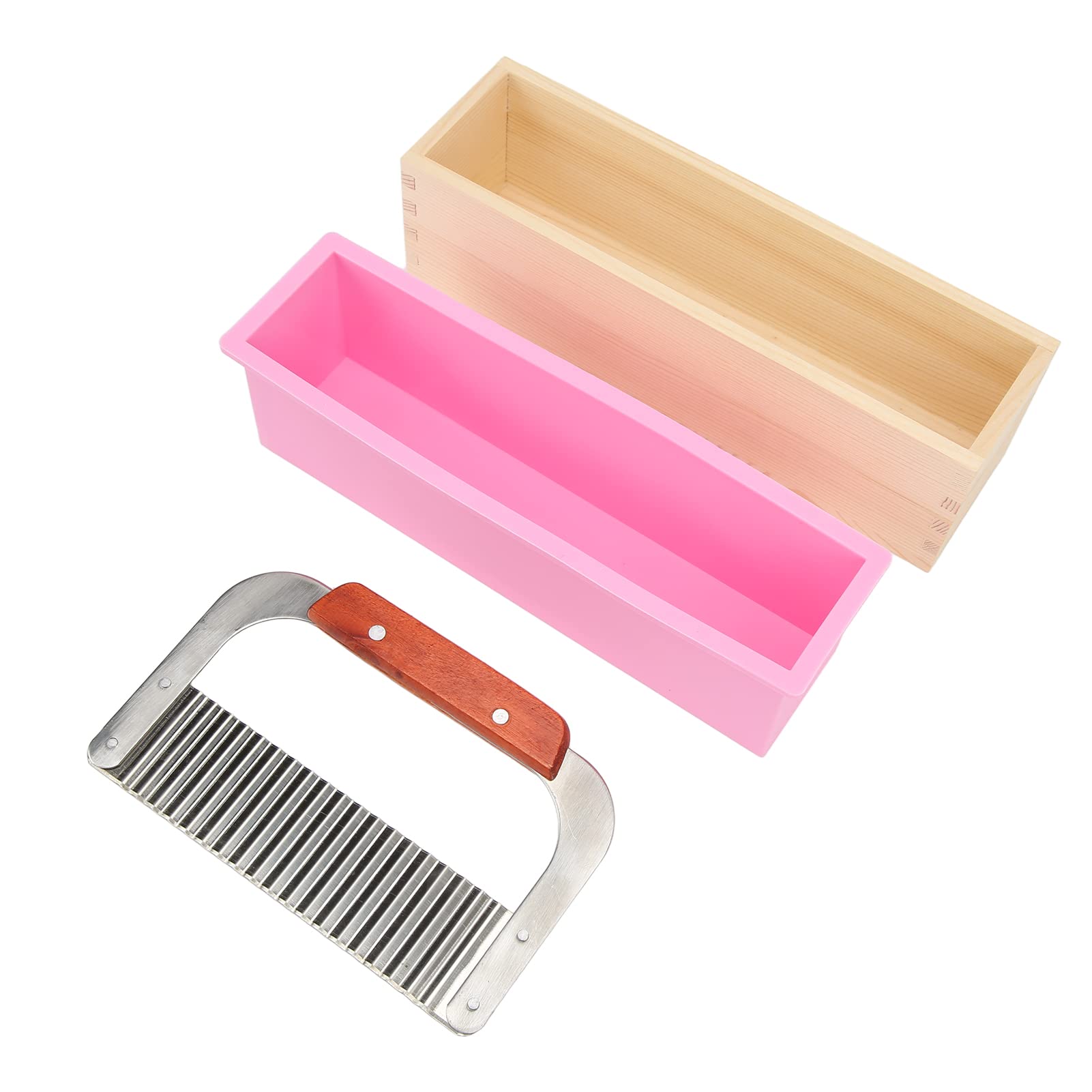 Soap Molds,Soap Molds for Soap Making, Wooden Loaf Soap Cutter Mold, with 1 Pc Silicone Mold 1 Pc Wave Soap Cutter, Soap Making Supplies, Soap Kit, Soap Cutter for Beginner, soap Cutter soap loaf