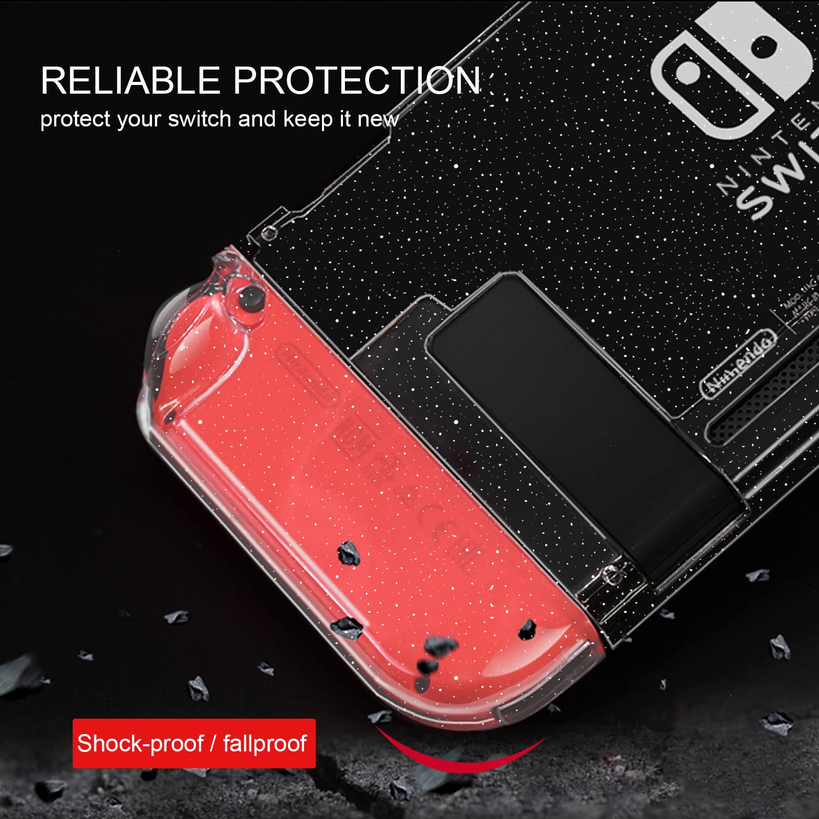 UCHIHA Dockable Case for Nintendo Switch - Glitter Case 3 in 1 Protective Cover Case for Nintendo Switch and Joy-Con Controller with Screen Protector and Thumb Grips - Crystal Clear Switch Case