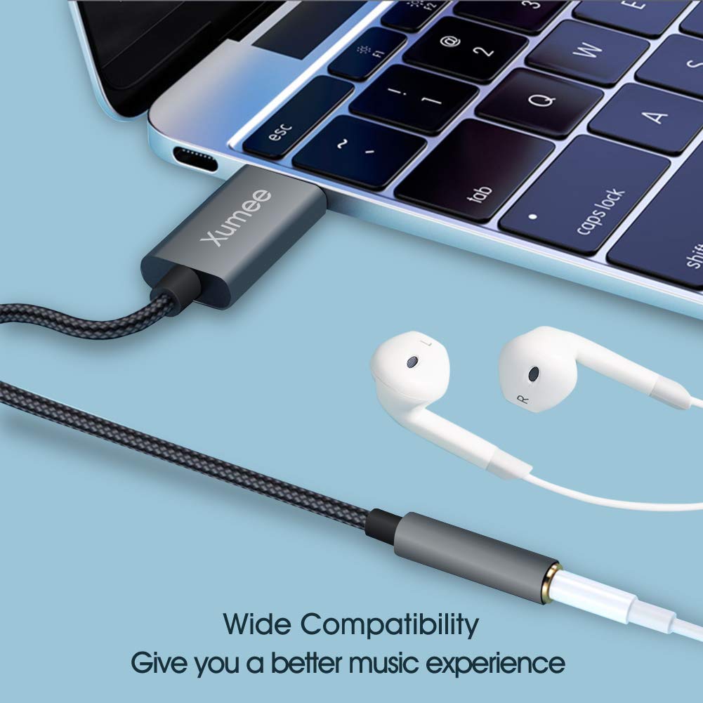 USB to Audio Jack Adapter,USB-A to 3.5mm Female Headset Adapter,External Stereo Sound Card for Headphone, Mac, PS4, PC, Laptop, Desktops and More (1.2ft, Grey)