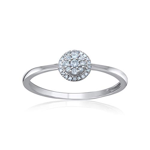 TJD 1/12 Carat Natural Round Diamond Cluster Flower Ring in 925 Sterling Silver (H-I Color, I3 Clarity) US Size 7
