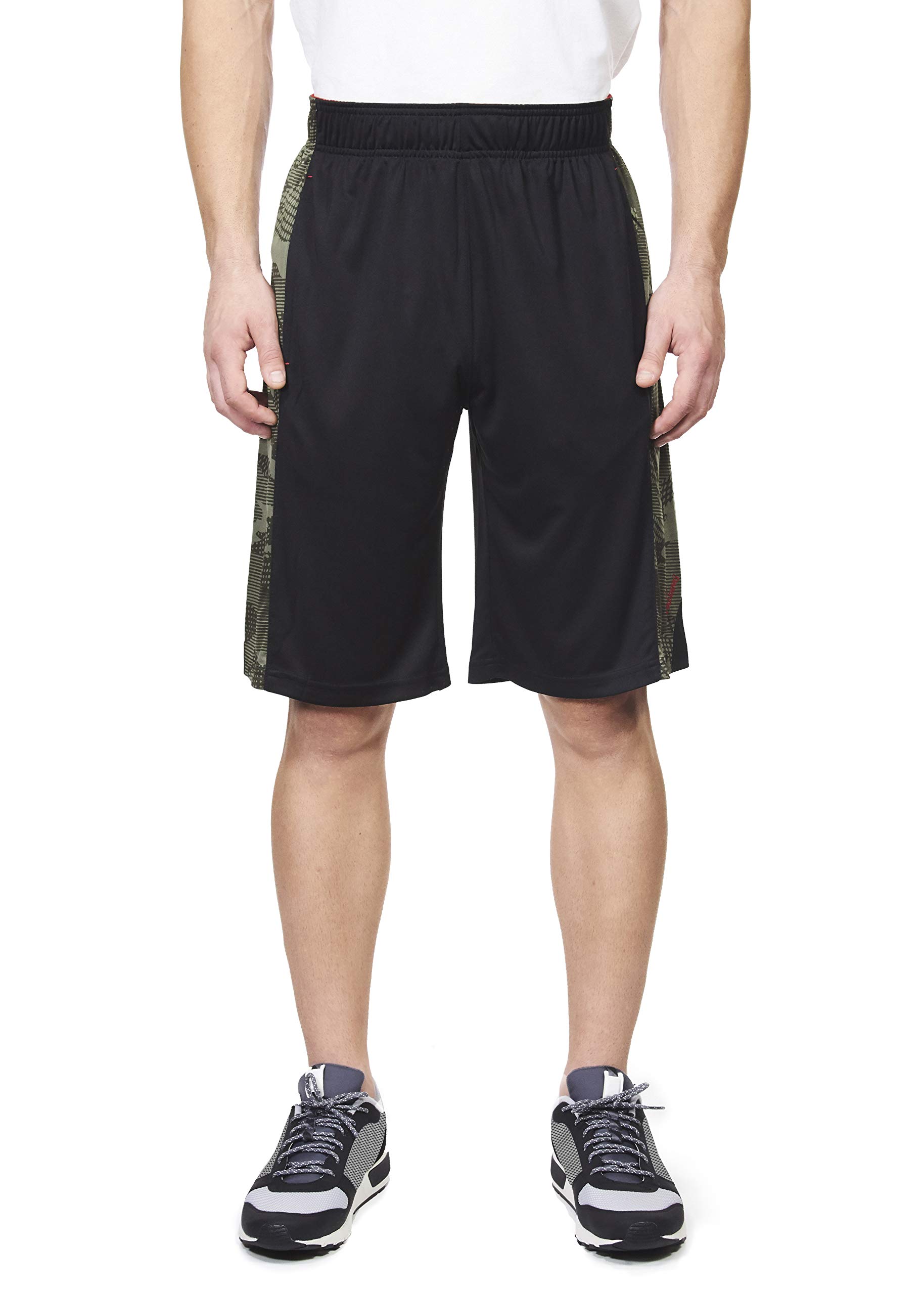 Spalding Mens Performance Camo Piecing Basketball Shorts, 11" Inseam Black/Green Camo M
