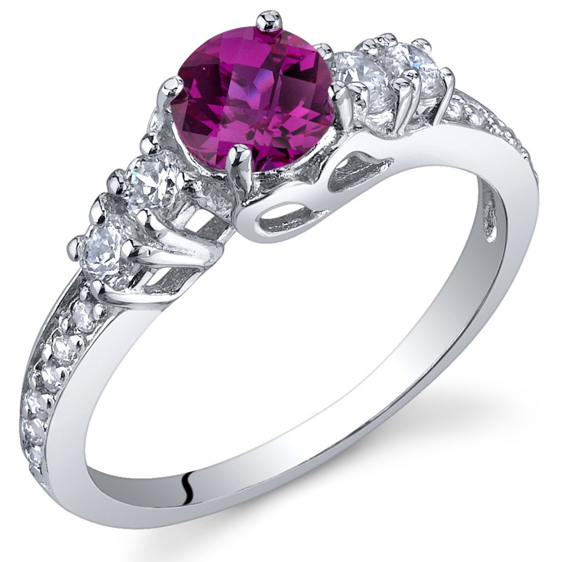 PEORA Enchanting 0.75 Carats Created Ruby Ring in Sterling Silver Size 8