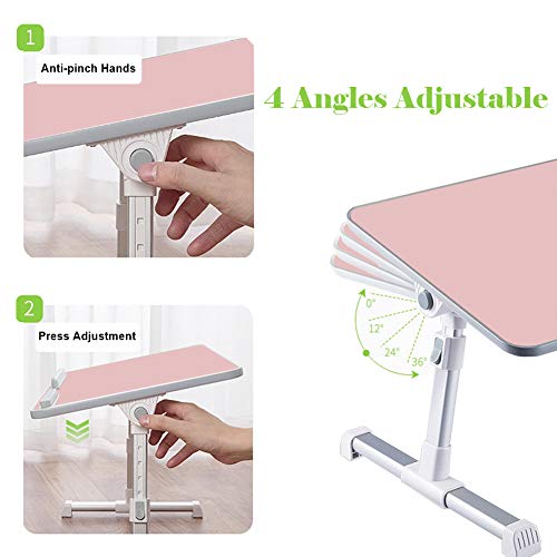 RiwiR Laptop Desk Pink Foldable Lap Desk Stand Portable Bed Sofa Adjustable Height with Tilt Angle Folding Table for Student Adults Hospital Home Work Writing Tray