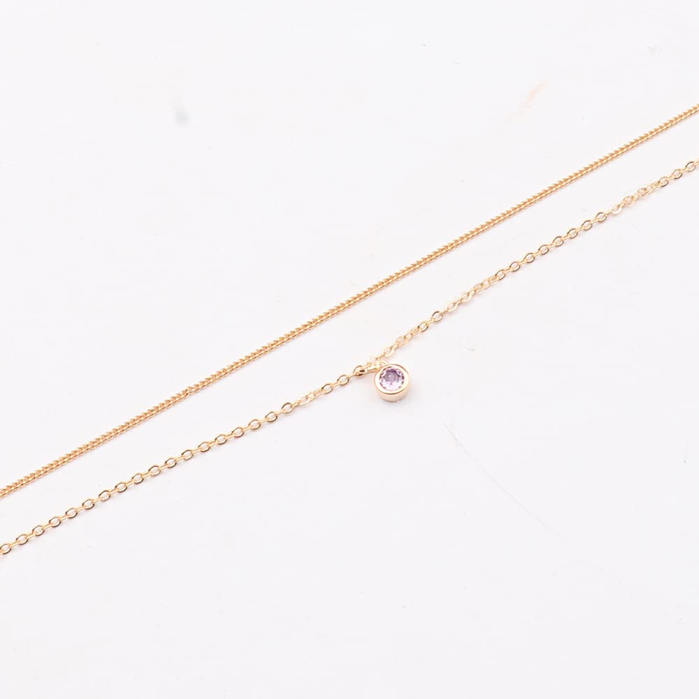 UEUC Gold Anklet for Women, 14K Gold Cuban Link Anklet Chains with Birthstone Charm, Cute Dainty Layering Anklets Chain Adjustable(#2)