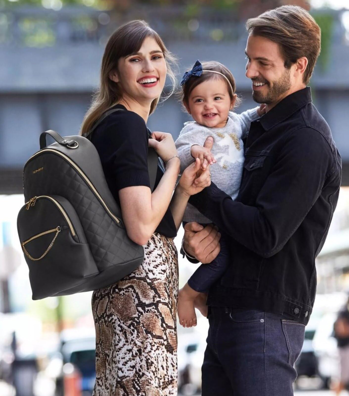 Skip Hop Diaper Bag: Linx Luxury Quilted Vegan Leather with Changing Pad & Stroller Attachment, Black