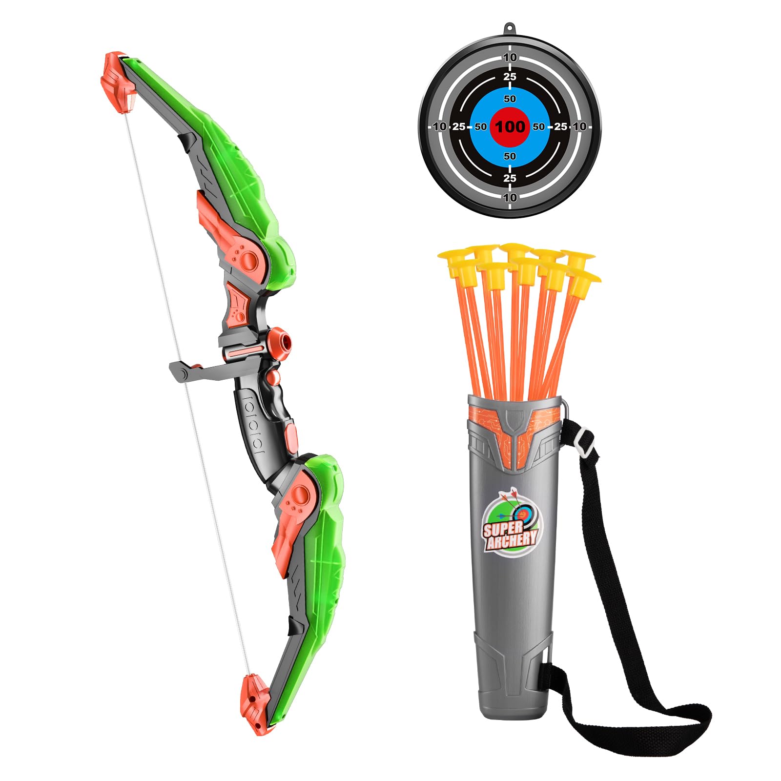 SmartChef Bow and Arrow for Kids with LED Flash Lights - Kids Archery Set Includes 10 Suction Cups Arrows, Target, and Quiver - for 3 4 5 6 7 8 Year Old Boys Girls (Green)