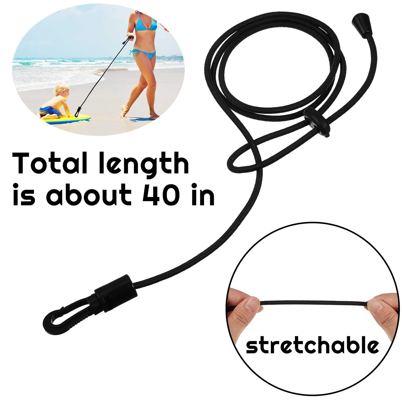 Sumind 4 Pieces Kayak Paddle Leash Adjustable Kayak Rod Leash Durable Nylon Fishing Paddle Leash with Clasp (Black)