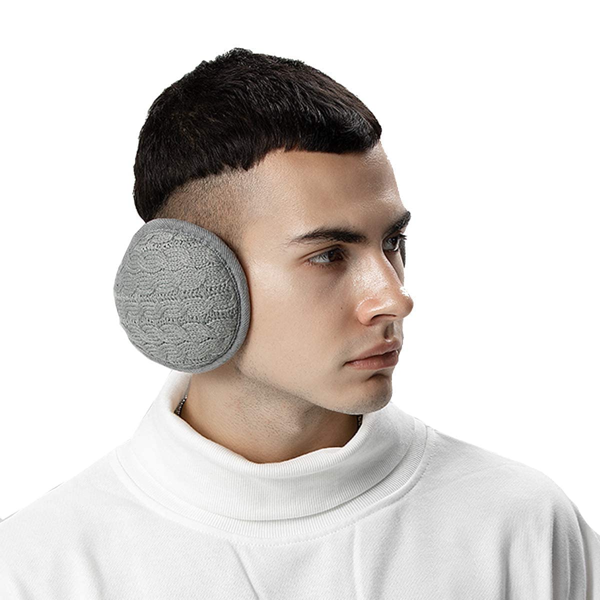 Sami Time Foldable Womens Ear Muffs,Winter Ear Warmers/Covers,Cable Knit Furry Fleece Unisex Earmuffs for Winter (A Gray)