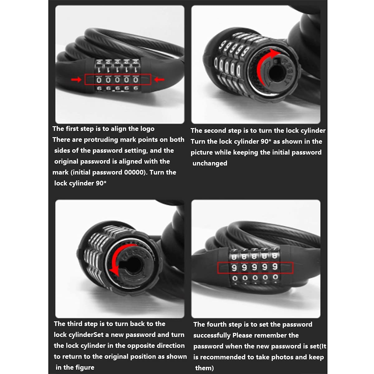 UFFD Bike Lock Cable, 5 Digit Resettable Bicycle Lock with Mounting Bracket, Bike Locks with Combinations Bike, Grills, Ladders - 13 mmDiameter (Color : Black, Size : 1.5m)