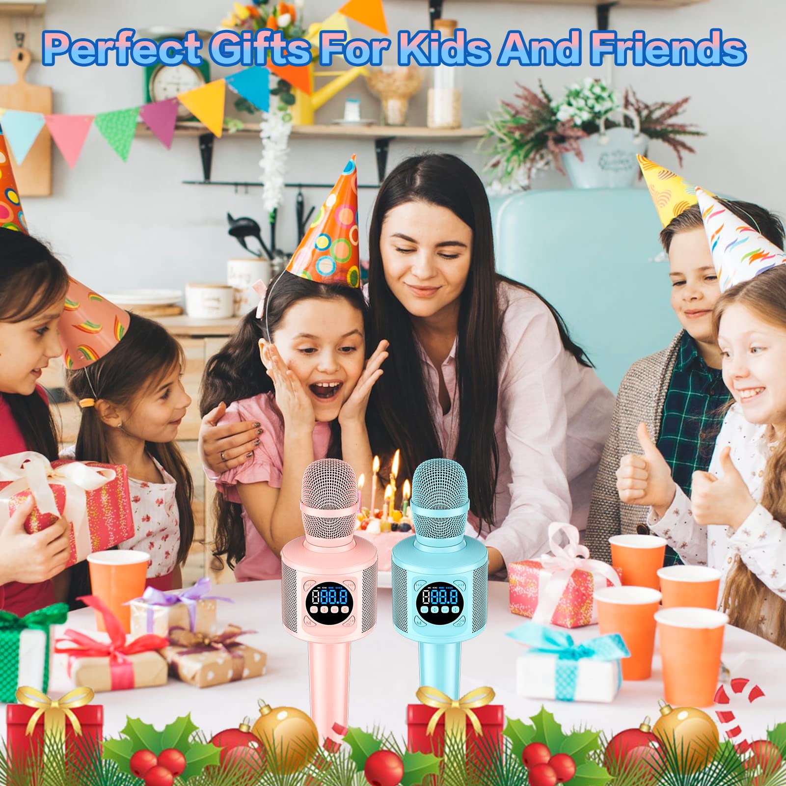YLL Car Karaoke Microphone, Wireless Bluetooth Microphone Portable Handheld Mic Speaker with Magic Voices, Great Gifts for Girls Boys Adults All Age C17(P-ink)