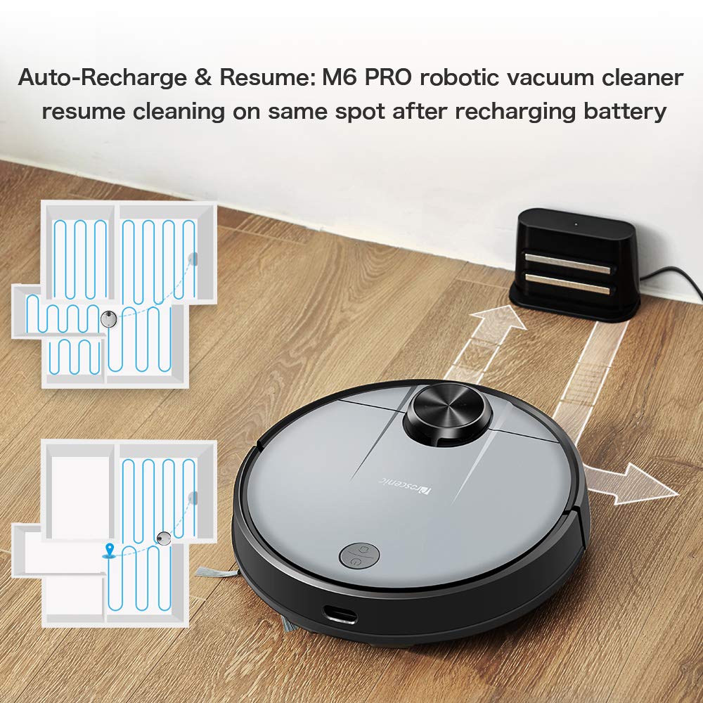 Proscenic M6 PRO Wi-Fi Connected Robot Vacuum Cleaner and Mop, Alexa & Google Home& App Control, Lidar Navigation, Robotic Vacuum with Mapping, 2600 Pa Suction and Selective Room Cleaning (Renewed)