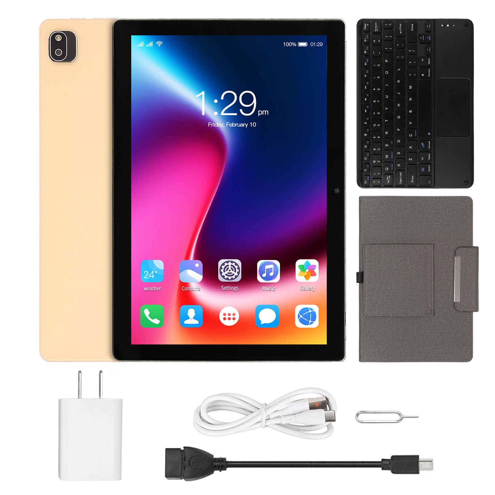 SHYEKYO FHD Tablet, Supports Fast Charging Tablet PC Yellow 2 in 1 Octa Core Processor for Study for Android 12 (US Plug)