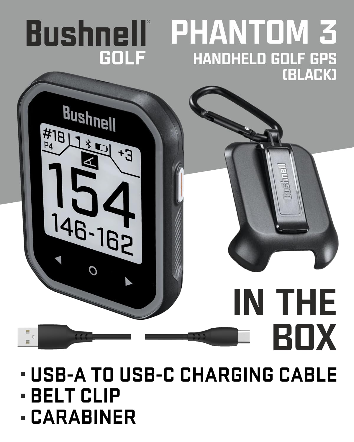 Wearable4U - Bushnell Phantom 3 GPS Rangefinder Black with BITE Magnetic Mount and GreenView with Lens Cleaning Cloth Bundle