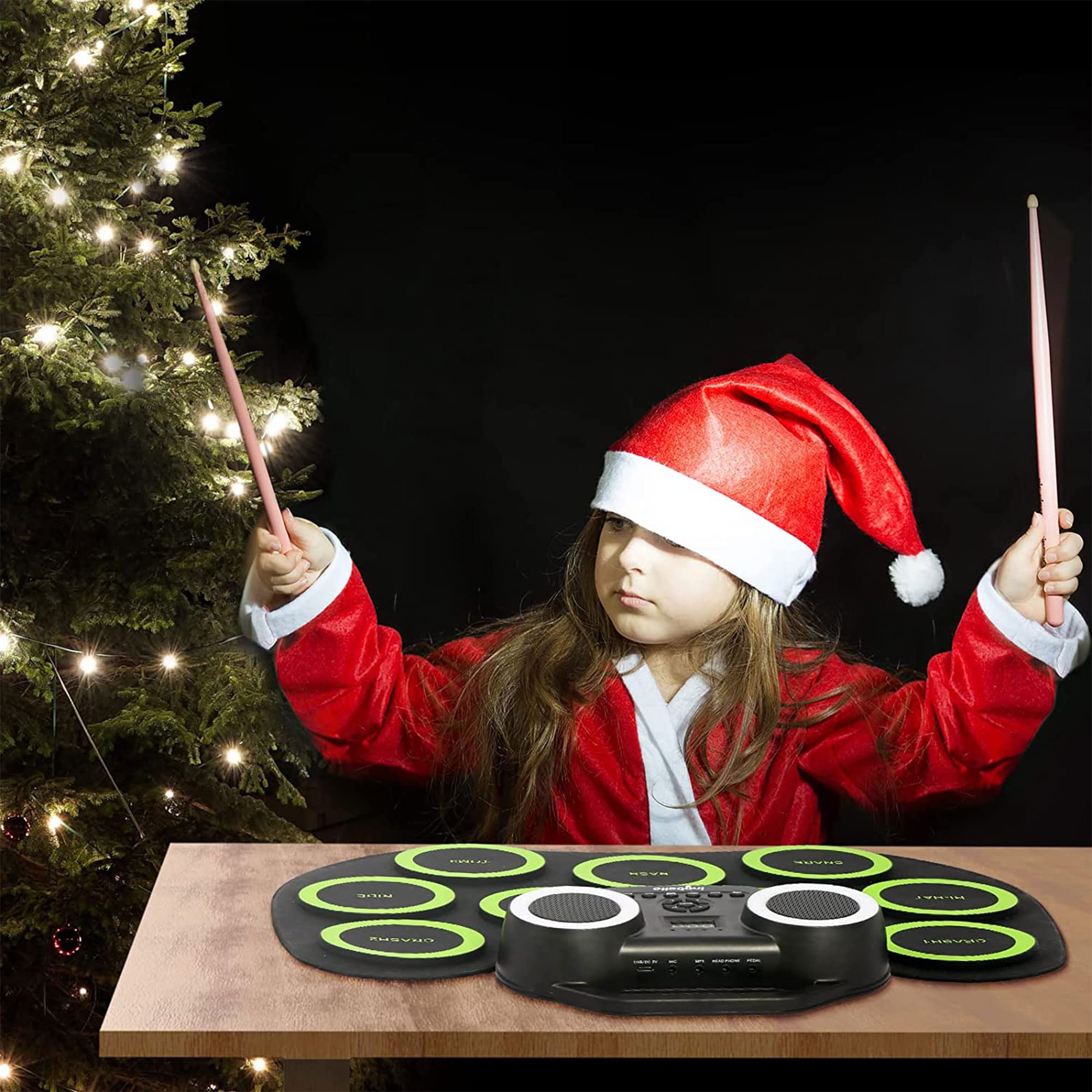 Paxcess Electric Drum Set, 7 Drum Practice Drum Pad With Headphone, Built-in two Speaker, Drum Sticks, Drum Pedals,10 Hours Playtime, Great Holiday Xmas Birthday Gift for Kids(Headphone)