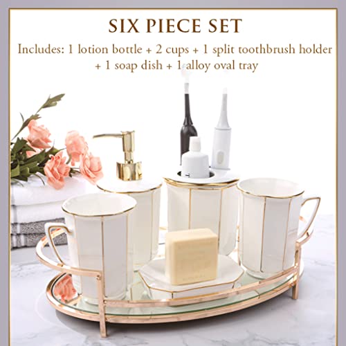 UTOYA Durable Ceramic Bathroom Accessories Set,5 Piece Bathroom Set Complete- Lotion Dispenser,Toothbrush Holder,Tumbler,Soap Dish,Tray(White) Replacement