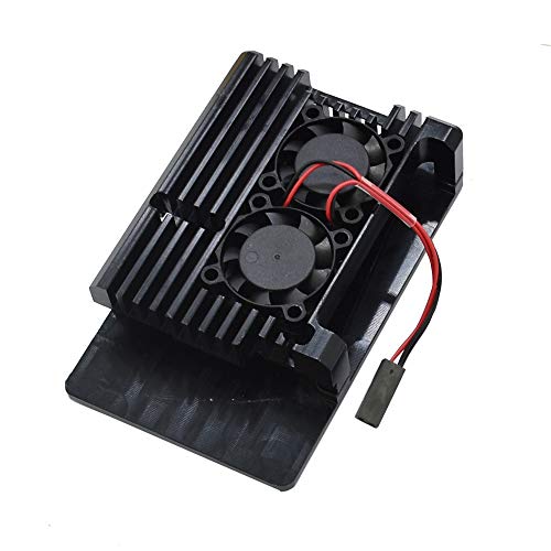 Treedix Metal Aluminium Alloy Armor Case Pi 4 Case, with Dual Cooling Fan Heatsink Compatible with Raspberry Pi 4 Model/Pi 4B (Black)