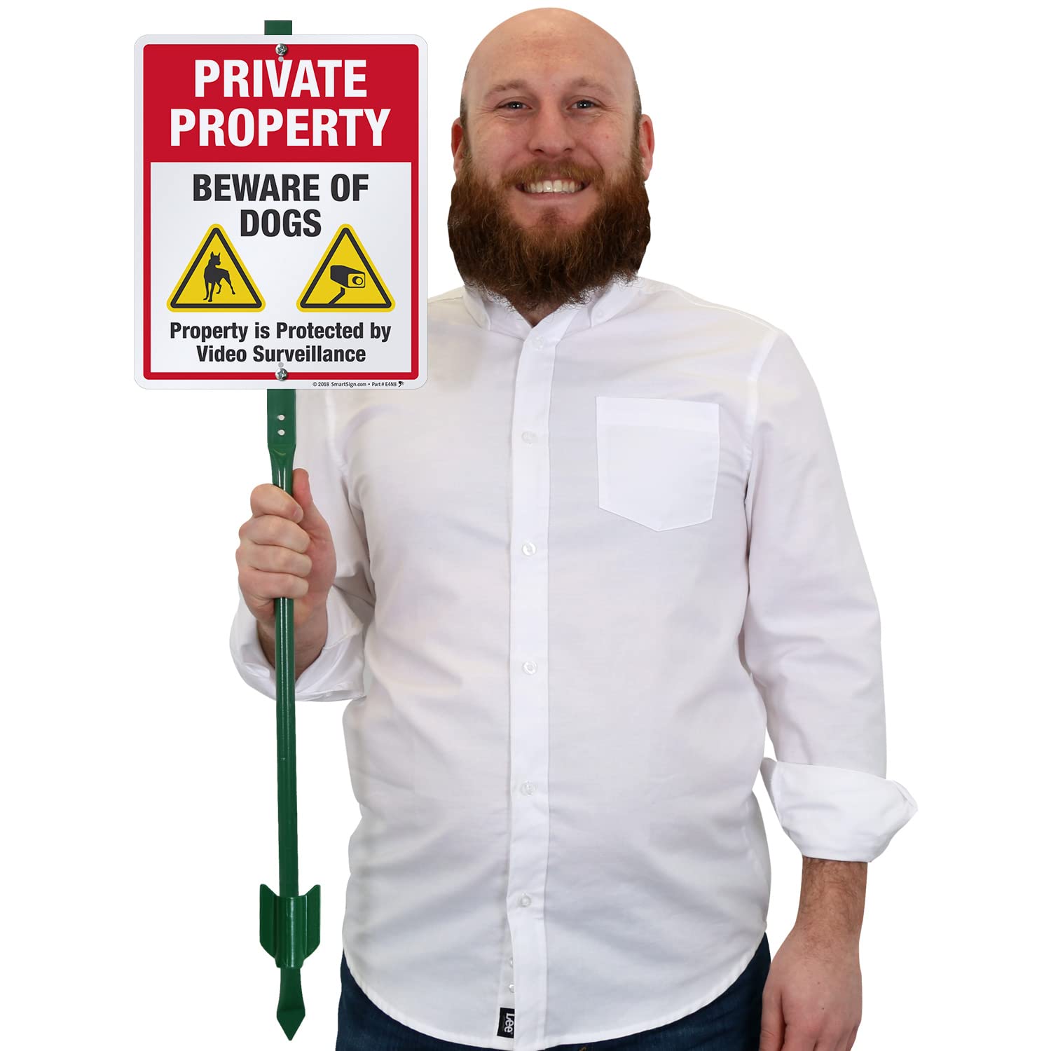 SmartSign 12 x 10 inch “Private Property - Beware Of Dogs, Property Protected By Video Surveillance” Yard Sign with 3 foot Stake, 40 mil Laminated Rustproof Aluminum, Multicolor, Set of 1, USA-Made