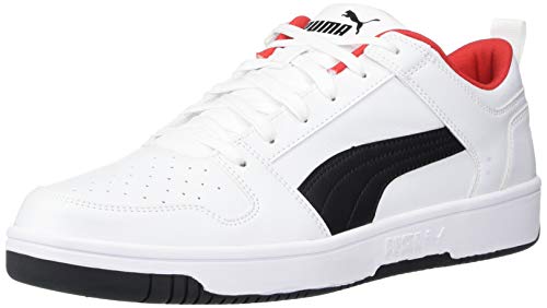 PUMA Men's REBOUND LAYUP LOW Sneaker, Puma White-Puma Black-High Risk Red, 11