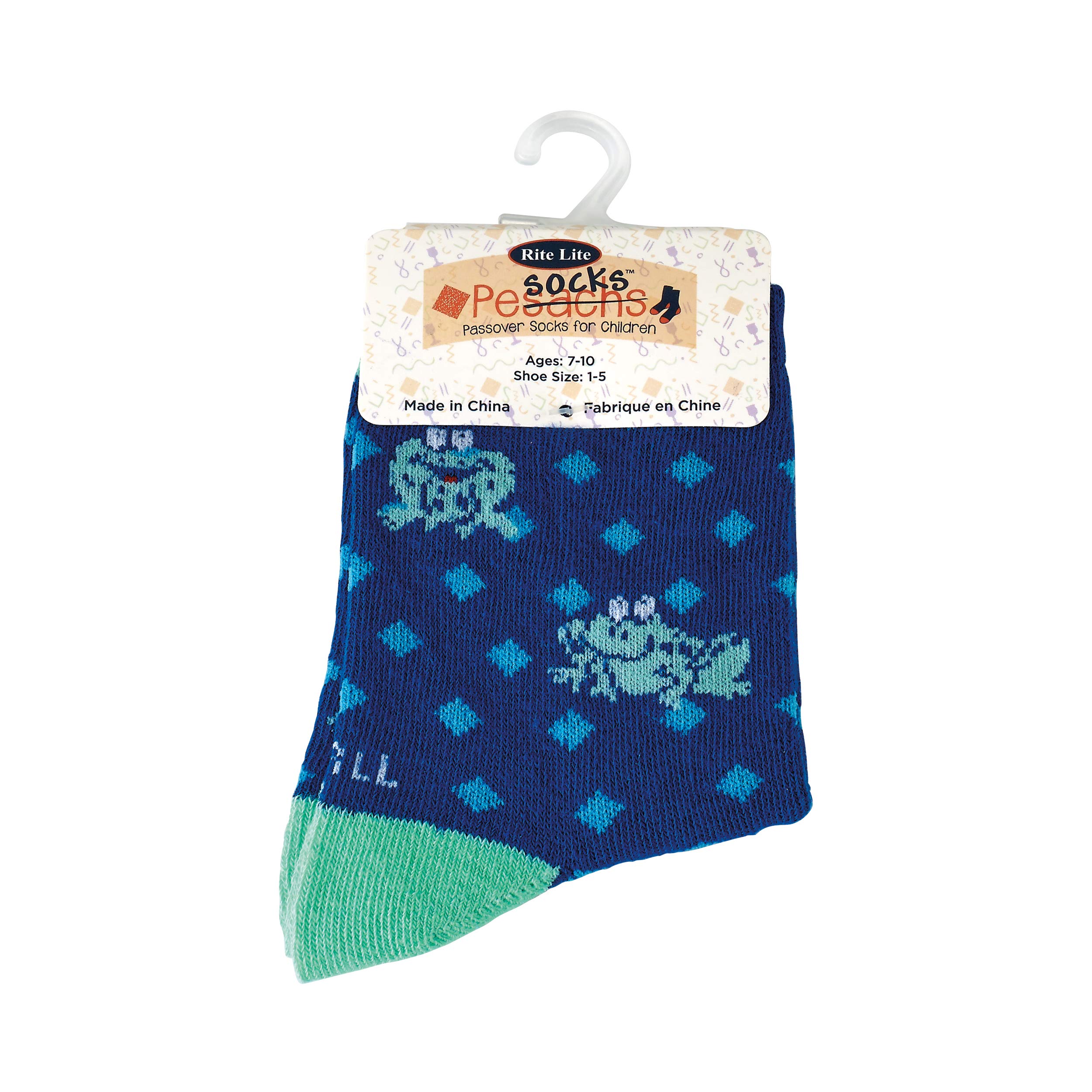 Rite Lite Passover Kids Crew Socks, Frog Design For Pesach Seder