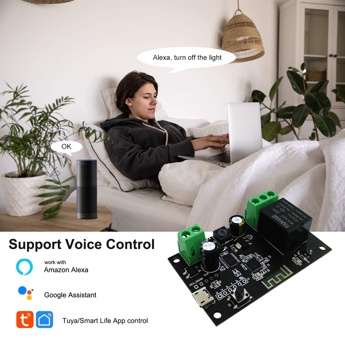 WiFi Momentary Inching Relay Self-Locking Switch Module DC 7-32V WiFi Relay Switch Smart Life/Tuya APP Remote Control WiFi Relay Module for Garage Door Opener, Compatible with Alexa Echo Goolge Home