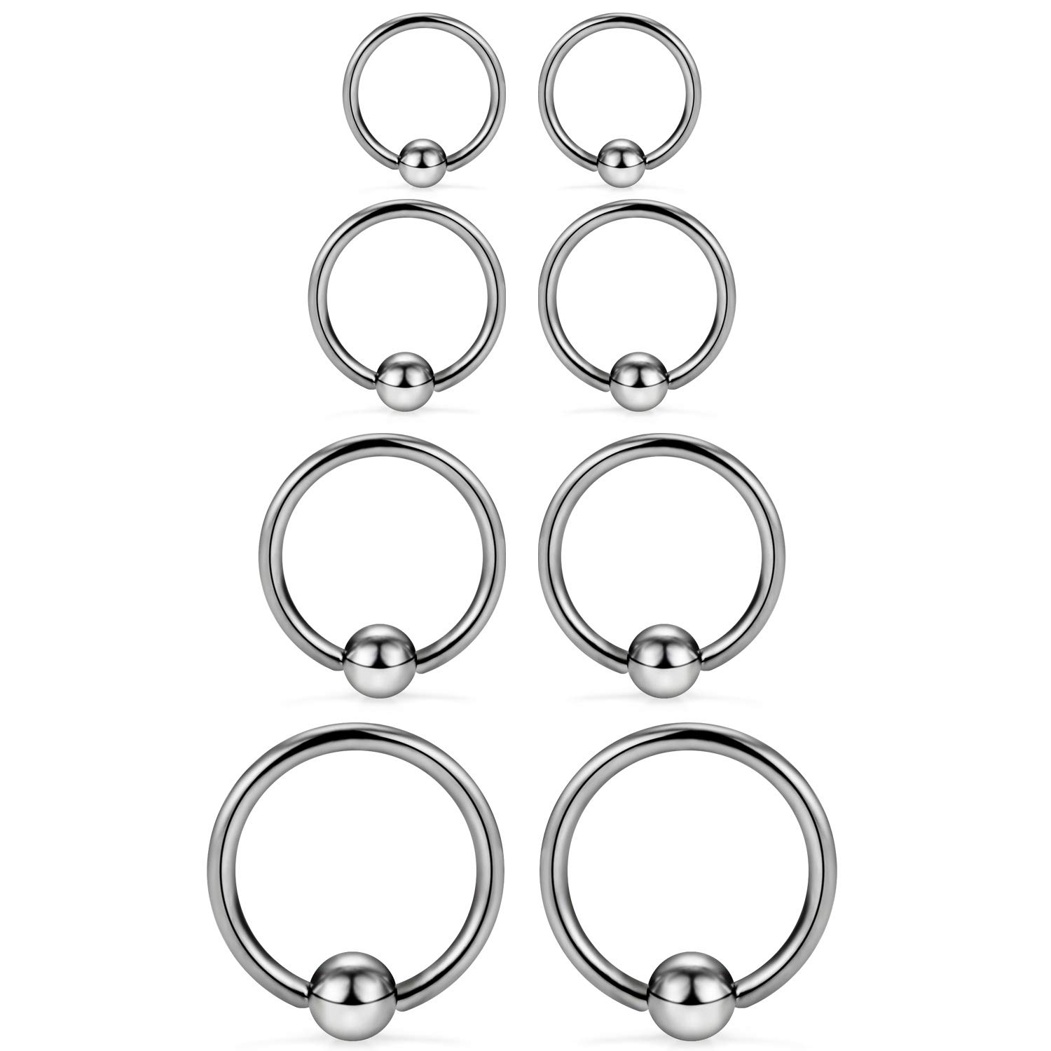 SCERRING 8PCS 14G G23 Titanium Captive Bead Ring Nose Rings Hoop Helix Daith Cartilage Tragus Earrings Nipple Eyebrow Body Piercing 10mm 12mm 14mm 16mm