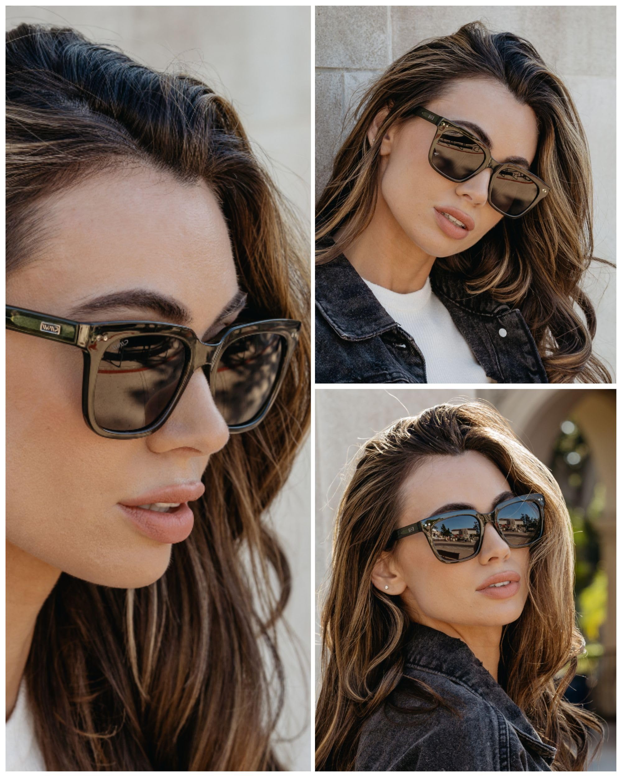 WearMe Pro WMP Eyewear - Women Classic Square Designer Rectangular Shape Polarized Sunglasses (Crystal Brown/Brown Lens)