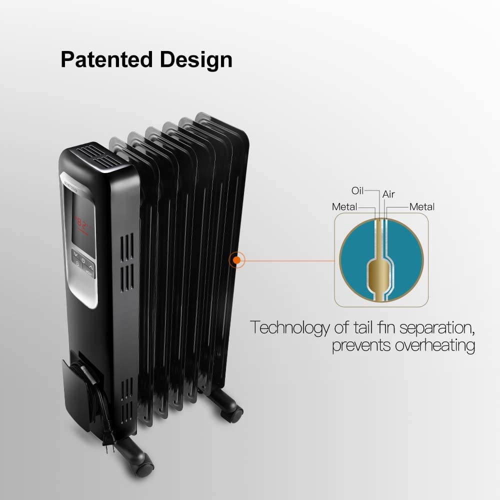 Space Heater, KopBeau 1500W Oil Filled Radiator Electric Heater with Digital Thermostat, 24 Hrs Timer & Remote, Portable Heater for Full Room Indoor