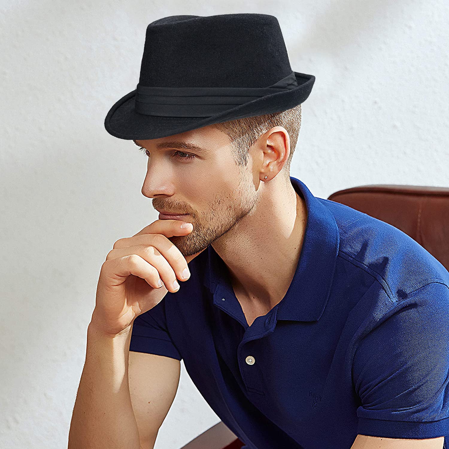 Womens Mens Classic Felt Trilby Hat Short Brim Fedora Hat Black Manhattan Gangster Jazz Hat for Unisex