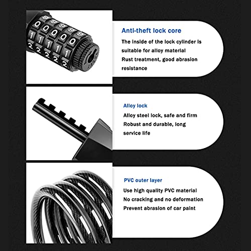 UFFD Bike Lock,5-Digit Resettable Combination Lock with Mounting, 4 Feet Self Coiling Bike Cable Lock Bracket for Bicycle1/2 Inch Diameter (Color : Black, Size : 1.2M)