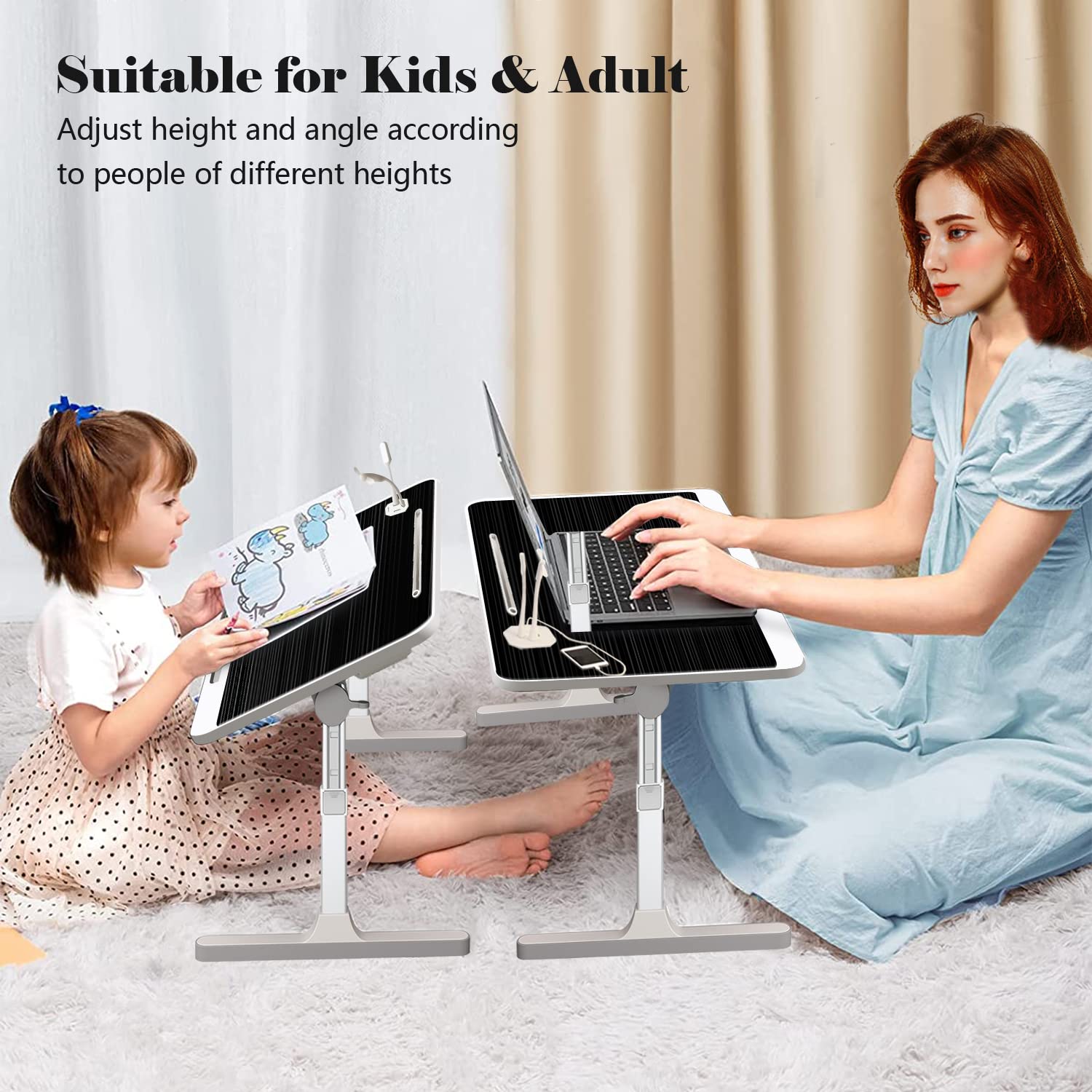 YOUXLGD Bed Desk for Laptop, Adjustable Laptop Desk with Foldable Legs Storage Drawer,Lap Desk for Laptop, Portable Lap Desk for Writing Working Reading Eating