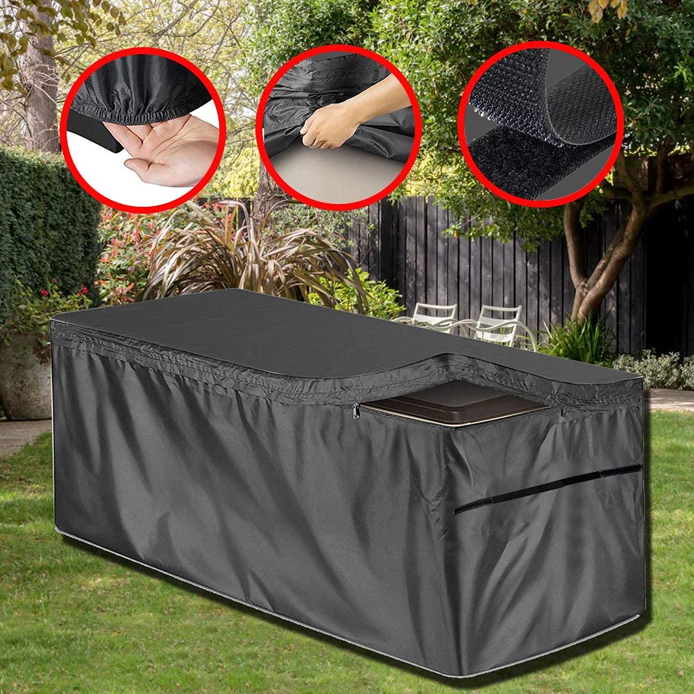 skyfiree Patio Deck Box Cover with Zipper 61x30x28 inch Waterproof Outdoor Cushion Box Cover Storage Ottoman Bench Cover for Garden Deck Box Container Black