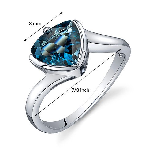 PEORA London Blue Topaz Solitaire Ring Sterling Silver Trillion 2.00 Carats Size 7