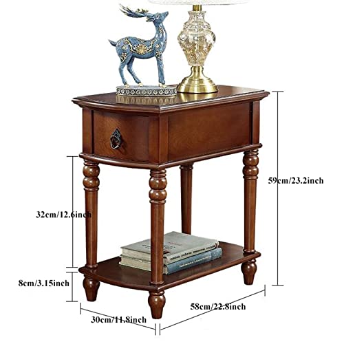 Sofa Side Table Couch Table Wood Side Table, Narrow End Table with Open Storage Shelf and Drawer, Retro Rectangle Coffee Table Storage Cabinet Night Stand for Living Room, Bed Side Table for Bedroom