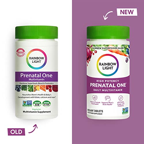 Rainbow Light High-Potency Prenatal One Multivitamin, Prenatal Health Multivitamin Supports Mom's Health and Baby's Development, With Vitamin C, Vegan, 90 Count