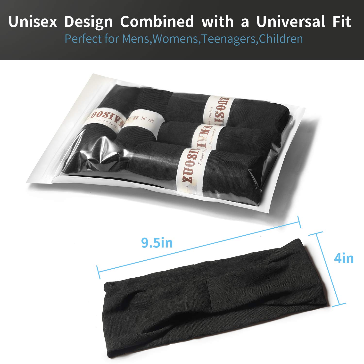 Sport Headbands for Men and Women Sweatband Headbands for Yoga,Running,Basketball Wocking Out and Performance Stretch & Moisture (Black - 5 Pack)