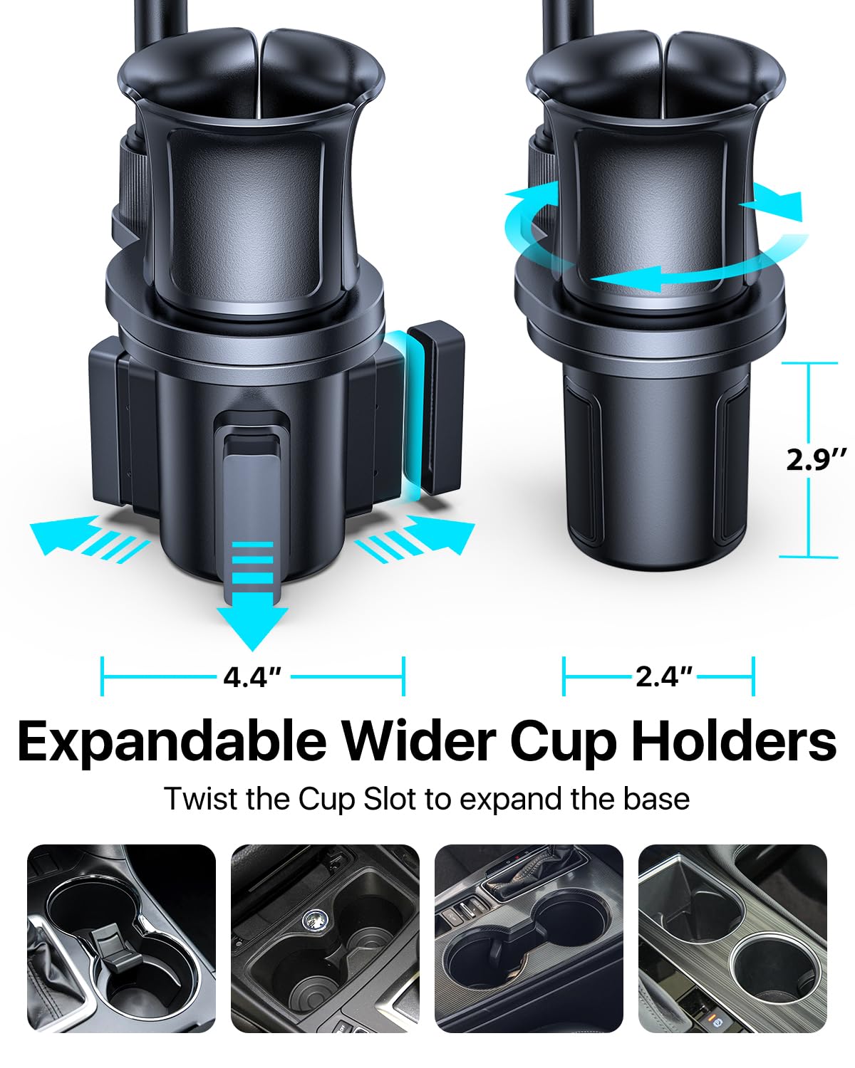 Rorhxia 15inch Cup Holder Phone Mount with Cup Expander [Enjoy Convenience and Flexibility] Drink Cup Phone Holder for Car/Truck/SUV, Adjustable Long Neck Compatible with iPhone, Samsung