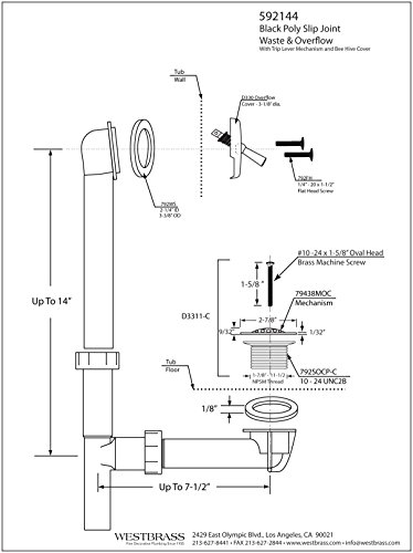 Westbrass 592144-62 Black 1-1/2" Tubular Trip Lever Bath Waste Drain Kit, Matte Black