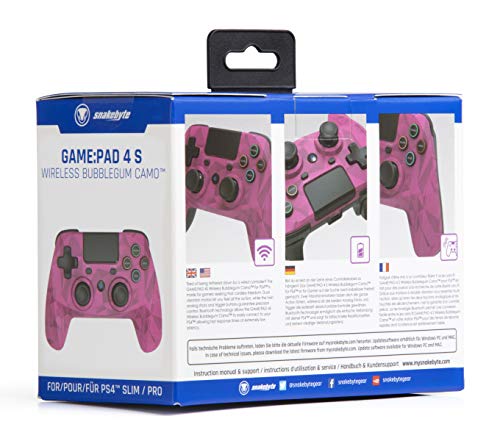 Snakebyte Wireless Gamepad Controller for PlayStation PS4 – Lag-Free – 3.5 Audio Jack – Motion Sensors – Dual Vibration – 6 Axis – Ergonomic Design – Programmable Functions - Bubbelgum Camo